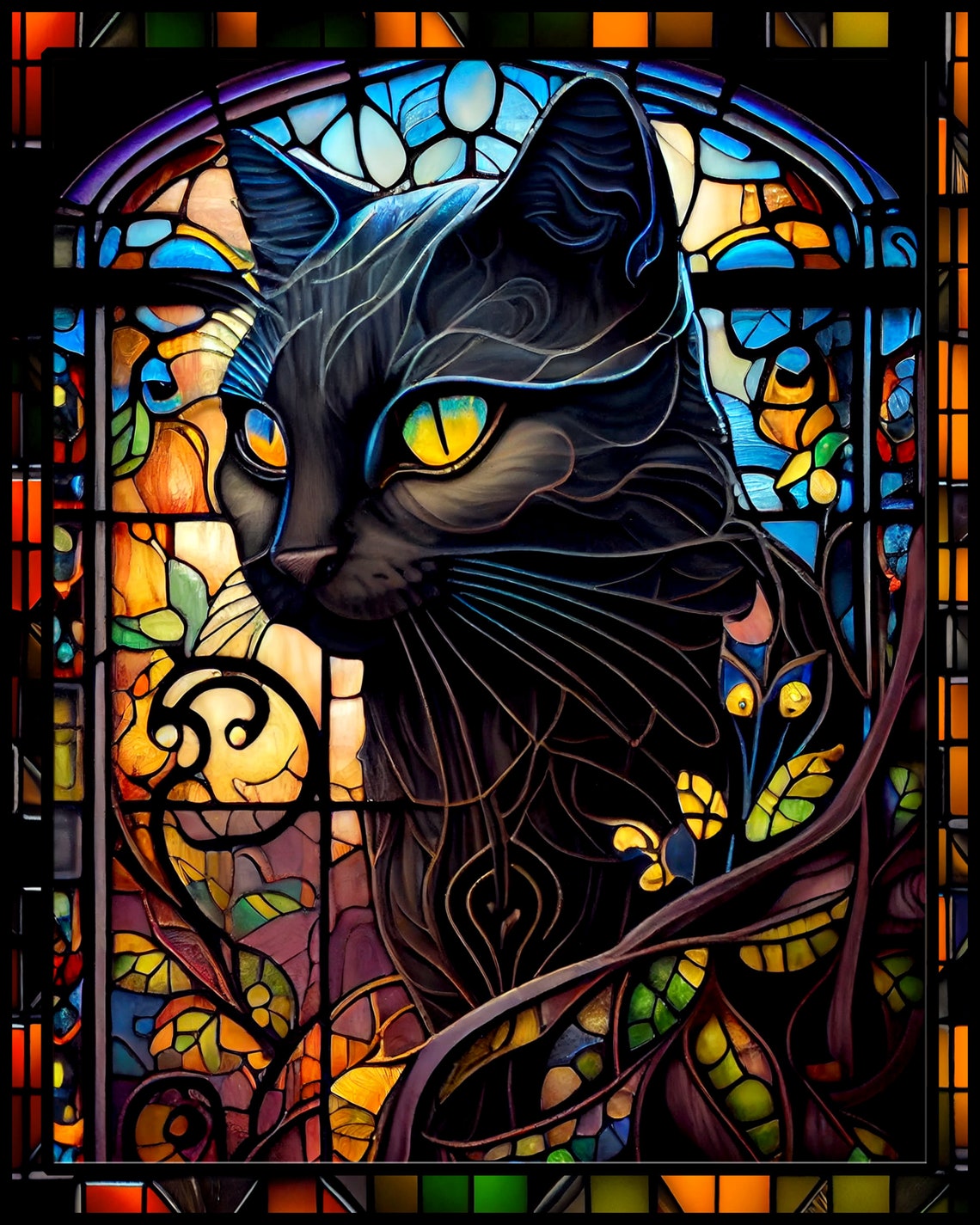 Black Cat Stained Glass 3 Cross Stitch Pattern by Ivycottagehome ...