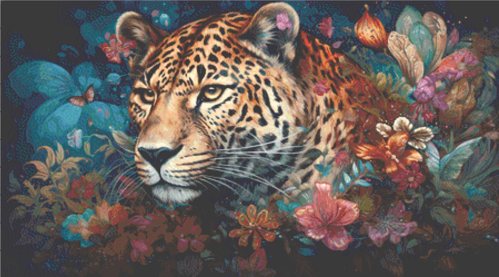 Leopard in Flowers (adobe Ext. License) Cross Stitch Pattern by ...