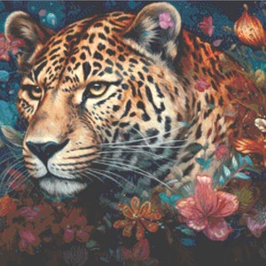 Leopard in Flowers (adobe Ext. License) Cross Stitch Pattern by ...
