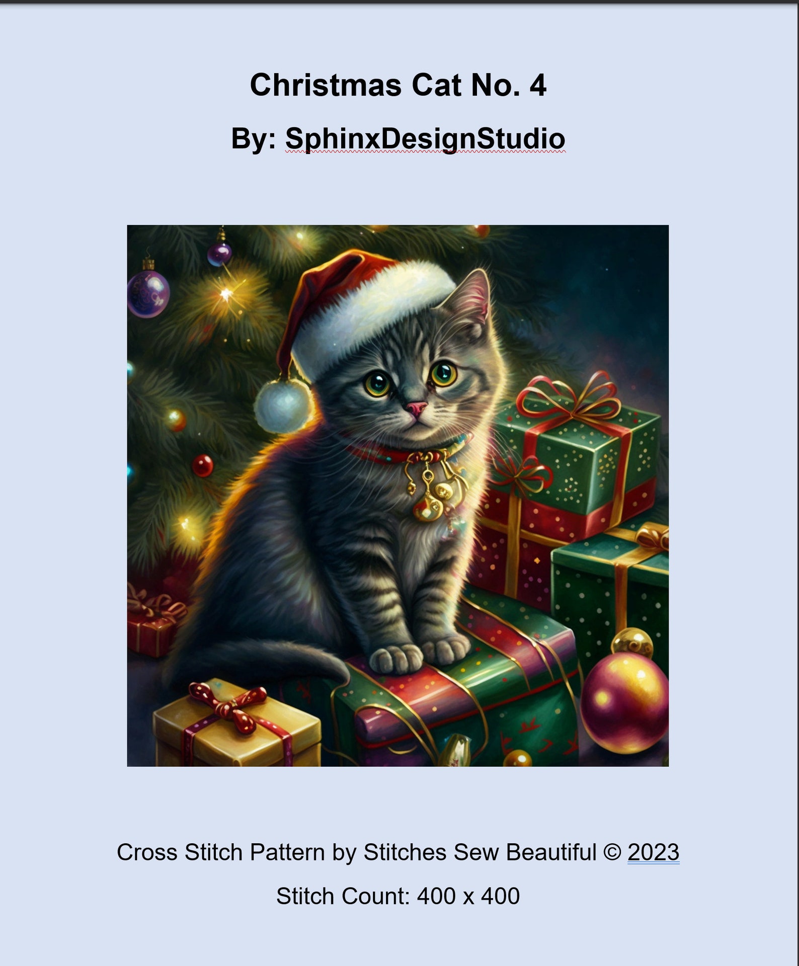 Christmas Cat No. 4 Cross Stitch Pattern by Sphinxdesignstudio digital ...