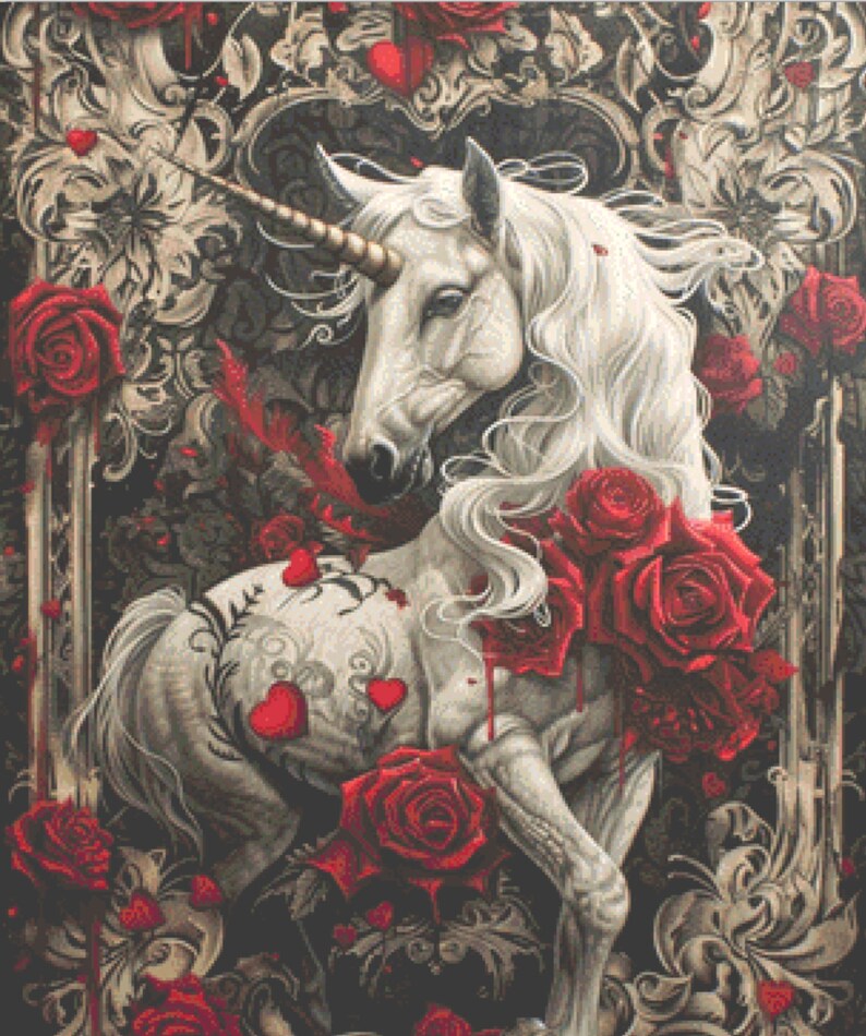 Red and White Cross Stitch Pattern by Serr.kai A Quill and Ink digital ...