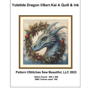 Yuletide Dragon Cross Stitch Pattern by Serr.kai A Quill & Ink (digital ...