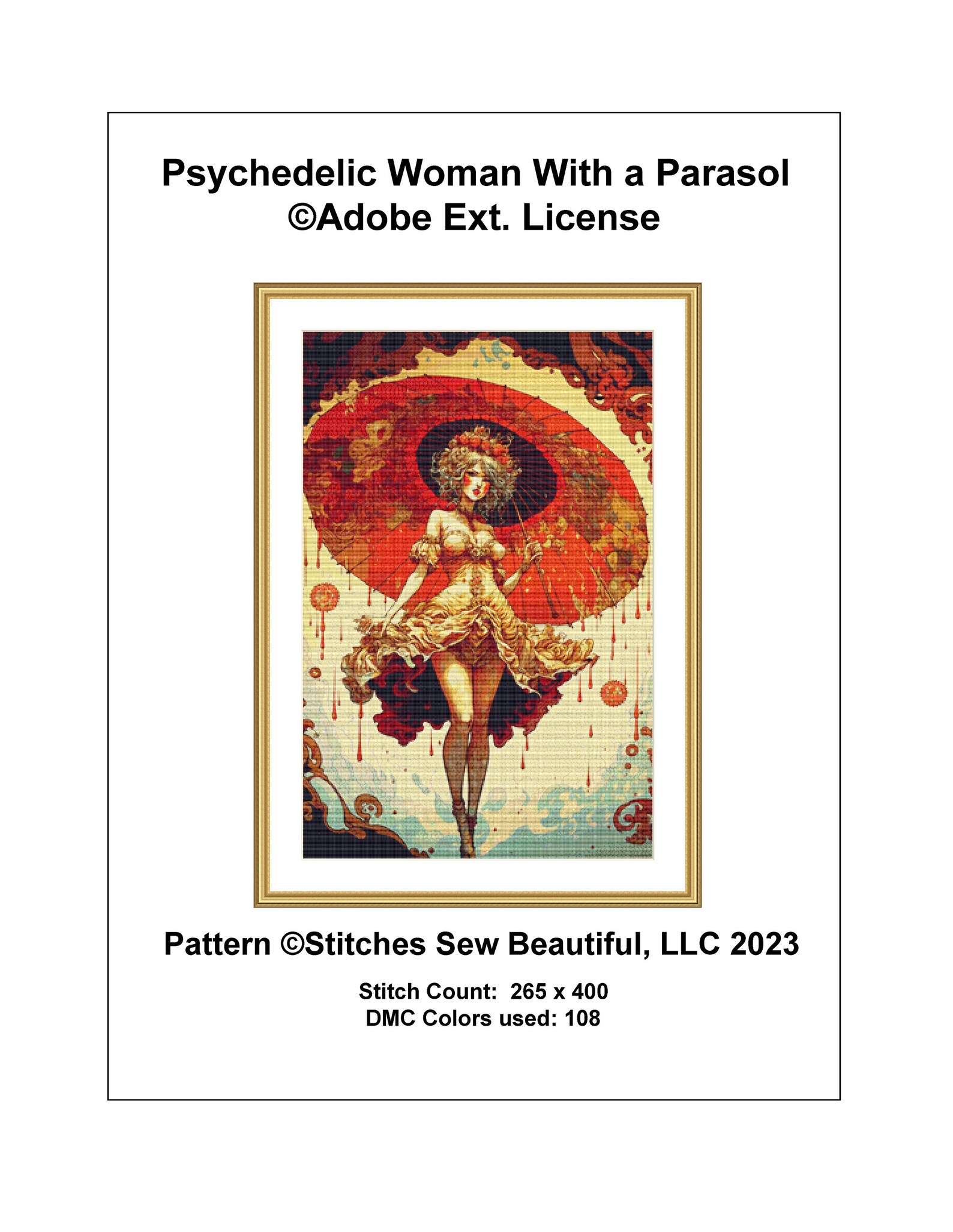 Psychadelic Woman With a Parasol (adobe Ext. License) Cross Stitch ...