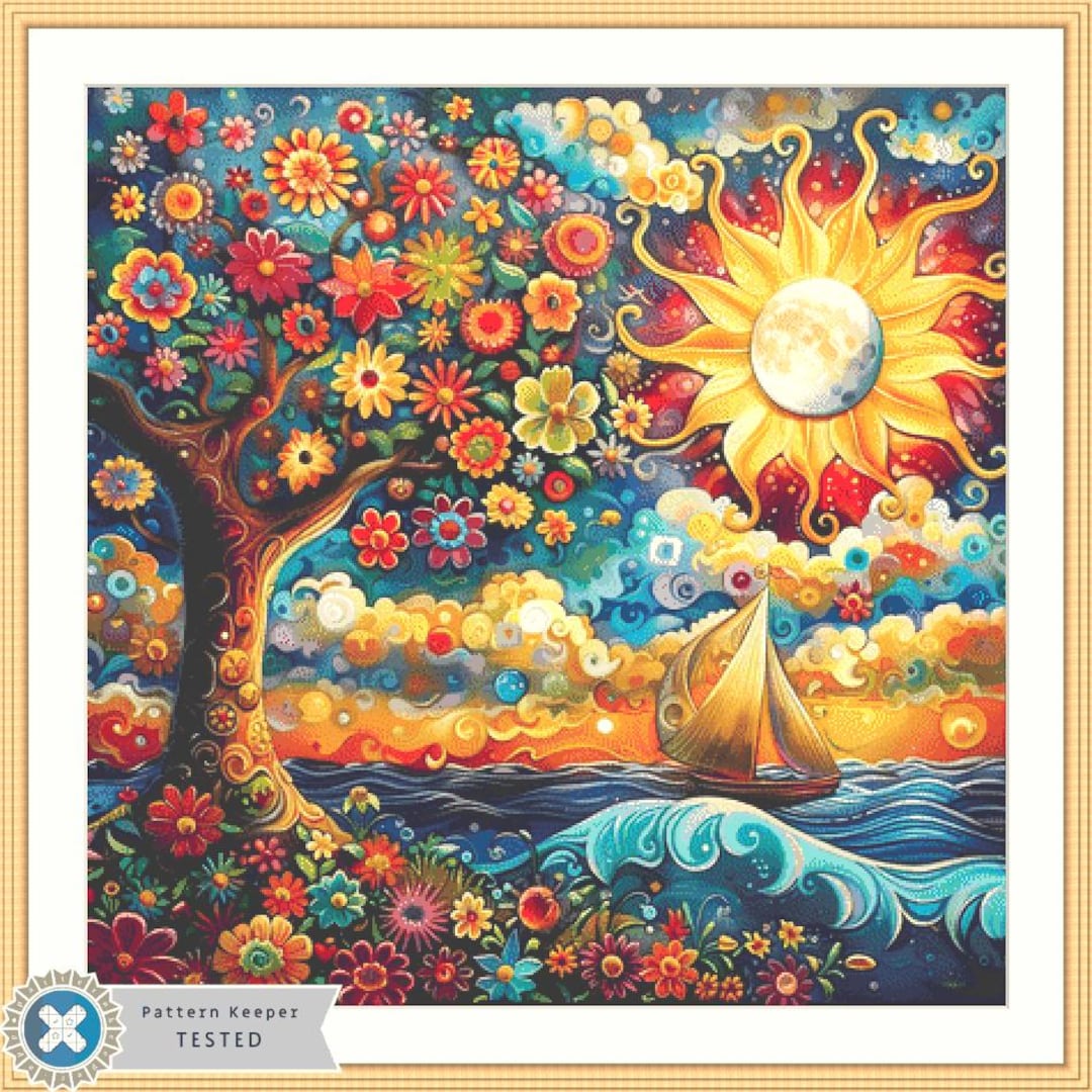 Sailing Beneath the Solar Eclipse Counted Cross Stitch Pattern by Eder ...