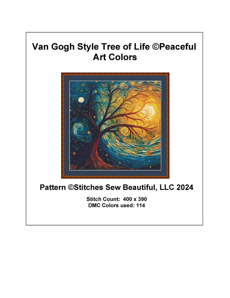 Van Gogh Style Tree of Life Cross Stitch Pattern by Peacefulartcolors ...