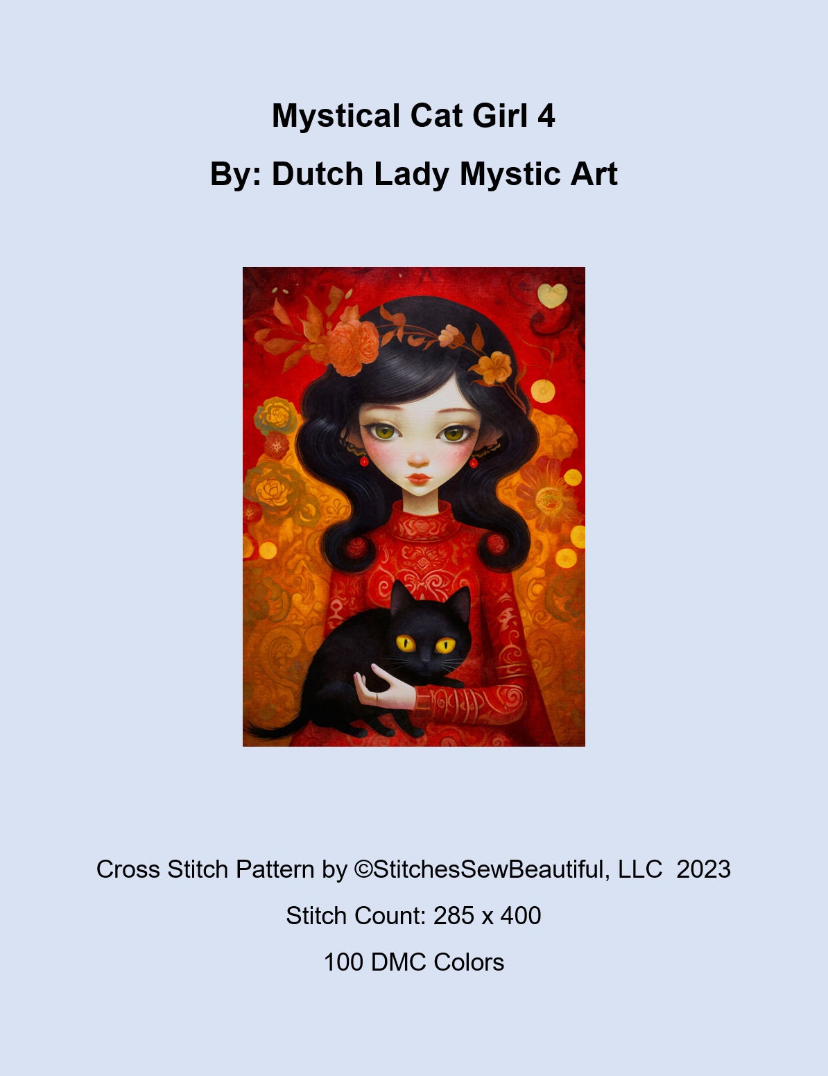 Mystical Cat Girl 4 Cross Stitch Pattern by Dutchladymysticart digital ...