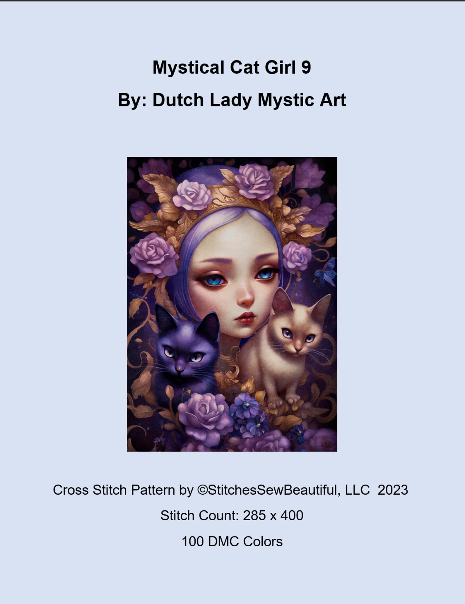 Mystical Cat Girl 9 Cross Stitch Pattern by Dutchladymysticart digital ...