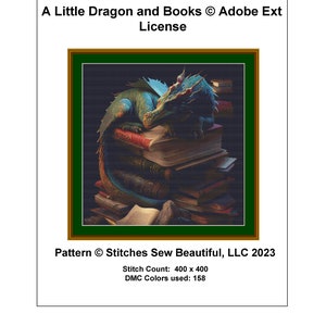 A Little Dragon and Books (adobe Ext. License) Cross Stitch Pattern by ...