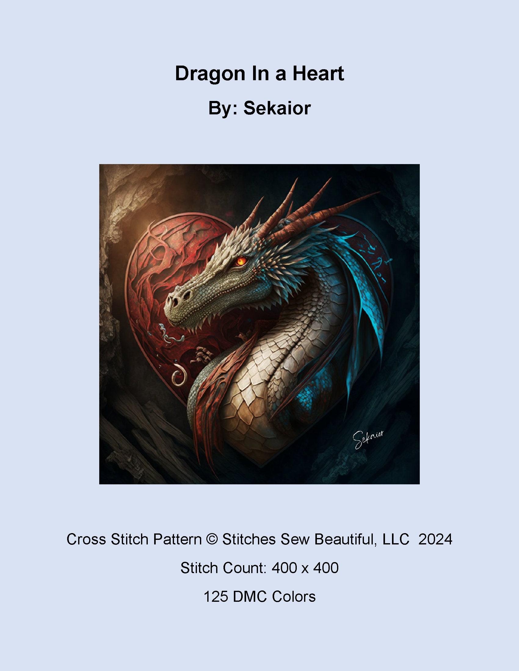 Dragon in a Heart Cross Stitch Pattern by Sekaior digital Format - Etsy