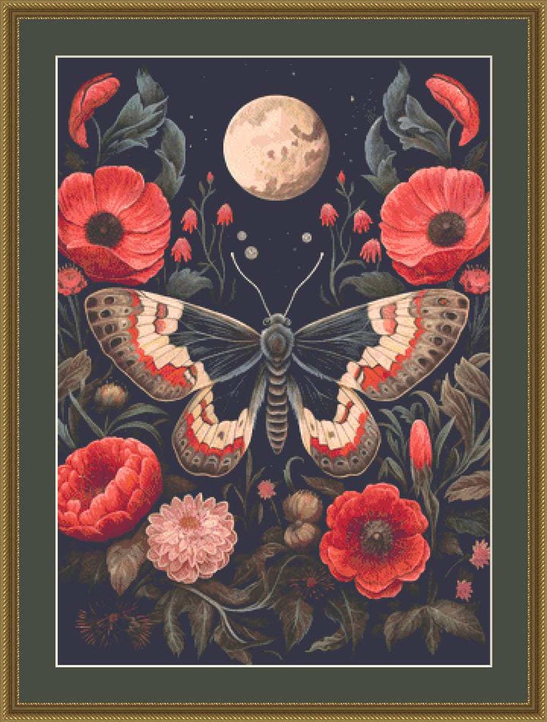Gothic Botanical Moth Counted Cross Stitch Pattern by Dutch Lady Mystic ...