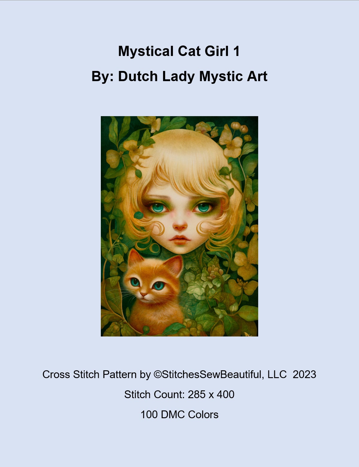 Mystical Cat Girl 1 Cross Stitch Pattern by Dutchladymysticart digital ...