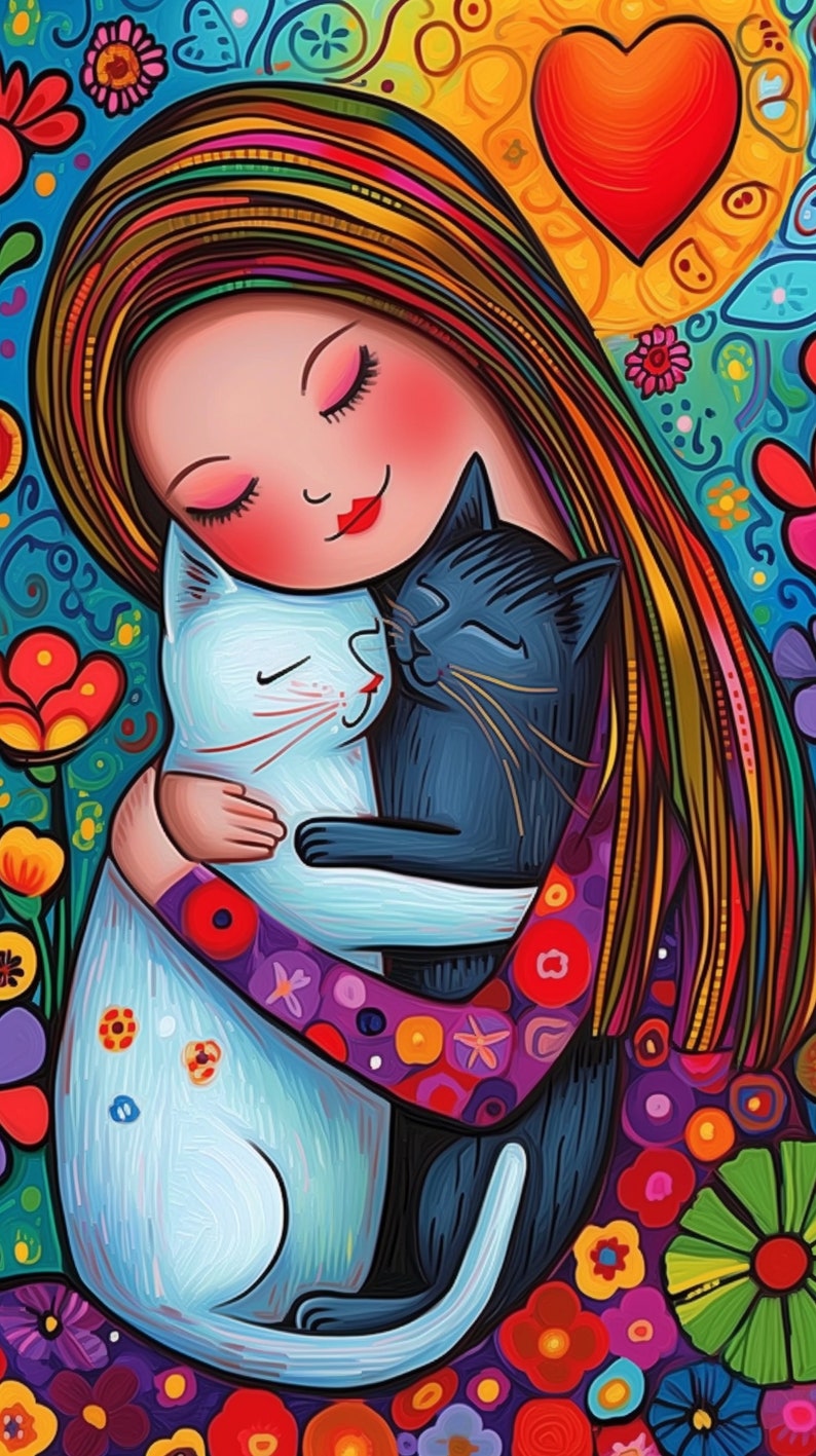 A Girl and Her Kitties Cross Stitch Pattern by Eder Jose Rosa digital ...