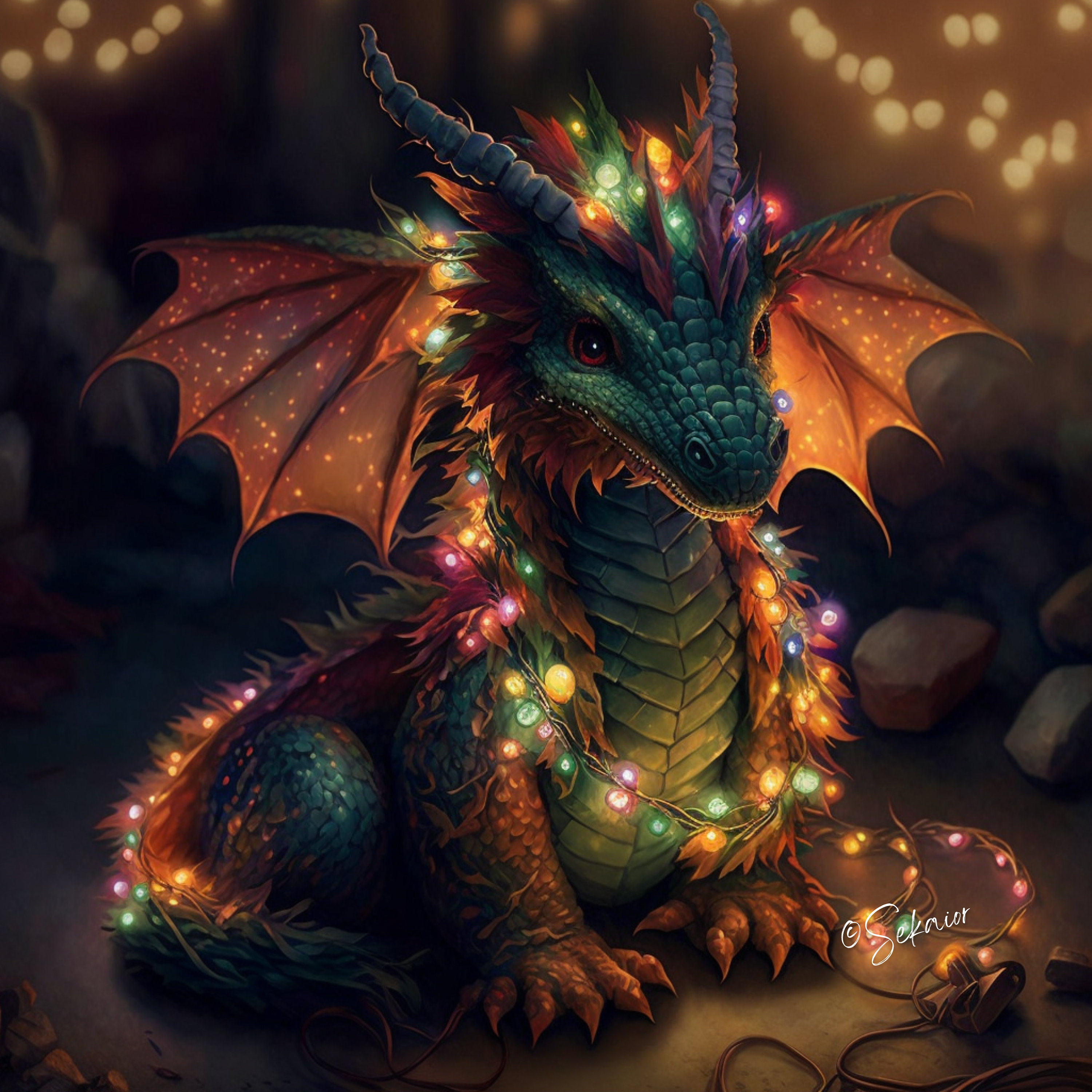 Christmas Light Dragon Cross Stitch Pattern by Sekaior - Etsy