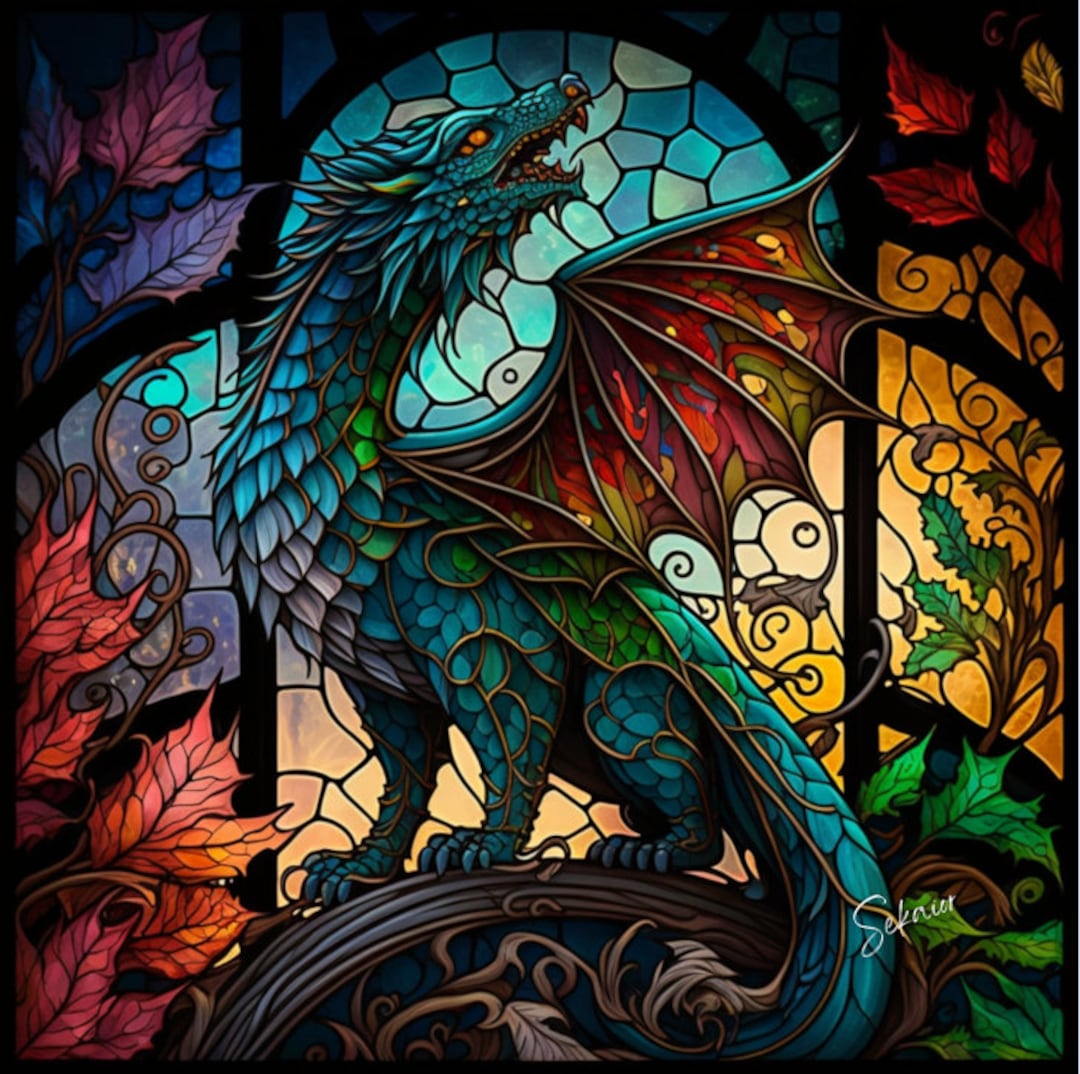 Colorful Stained Glass Wolf Dragon Cross Stitch Pattern by Sekaior ...