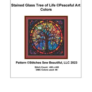 Stained Glass Tree of Life Cross Stitch Pattern by Peacefulartcolors ...