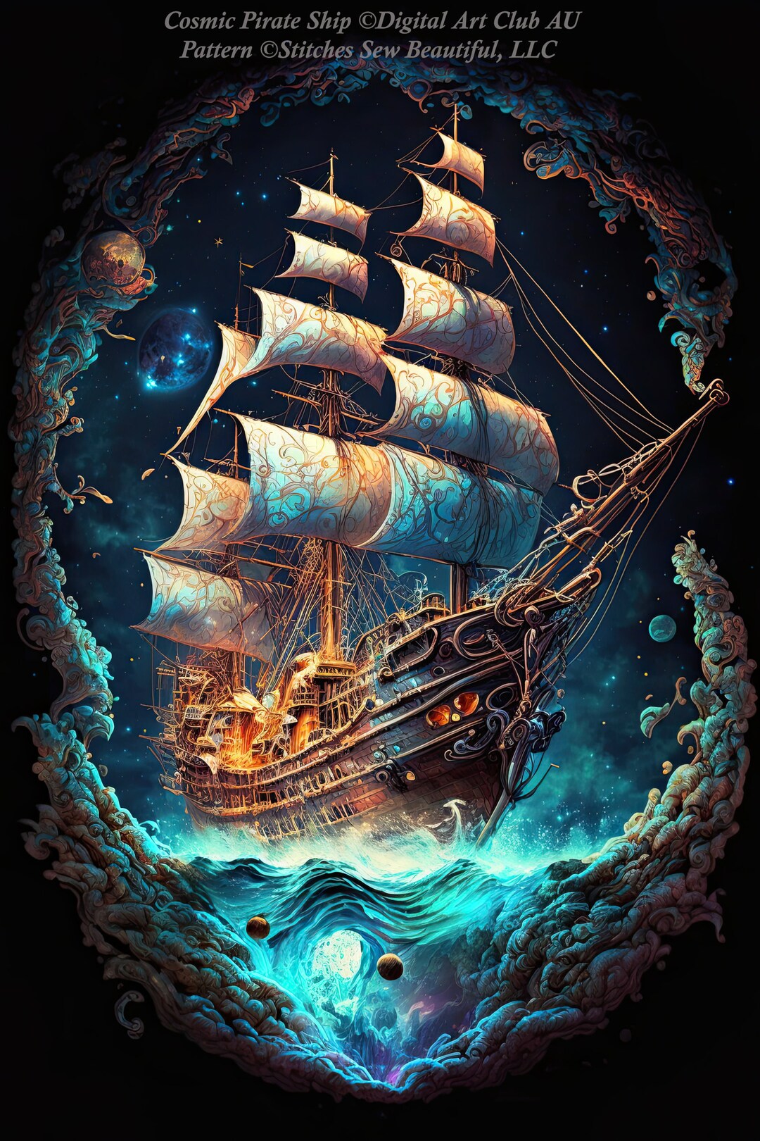 Cosmic Pirate Ship (max Color) Cross Stitch Pattern by Digitalartclubau ...