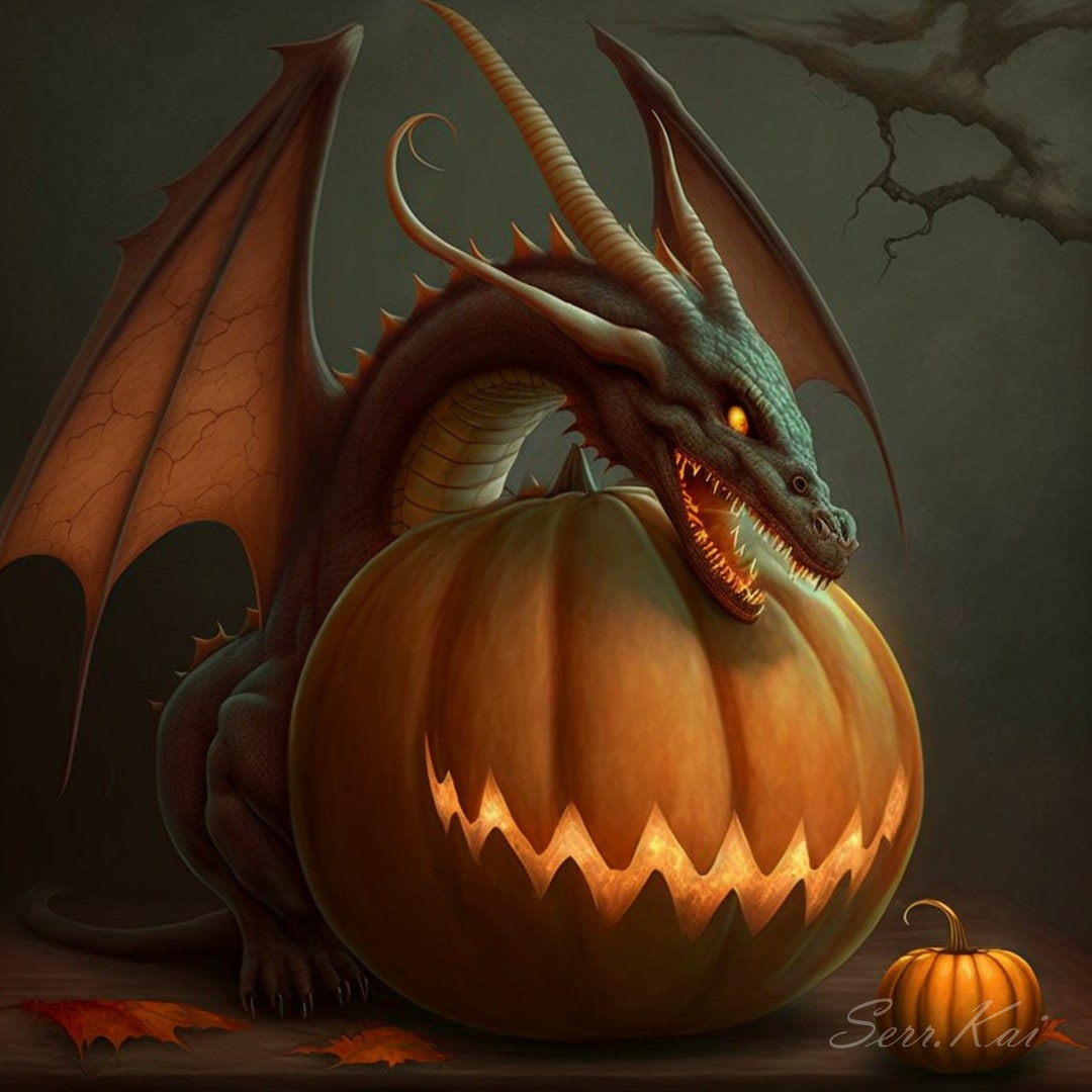 Jack-o-lantern Dragon Cross Stitch Pattern by Serr.kai A Quill & Ink ...
