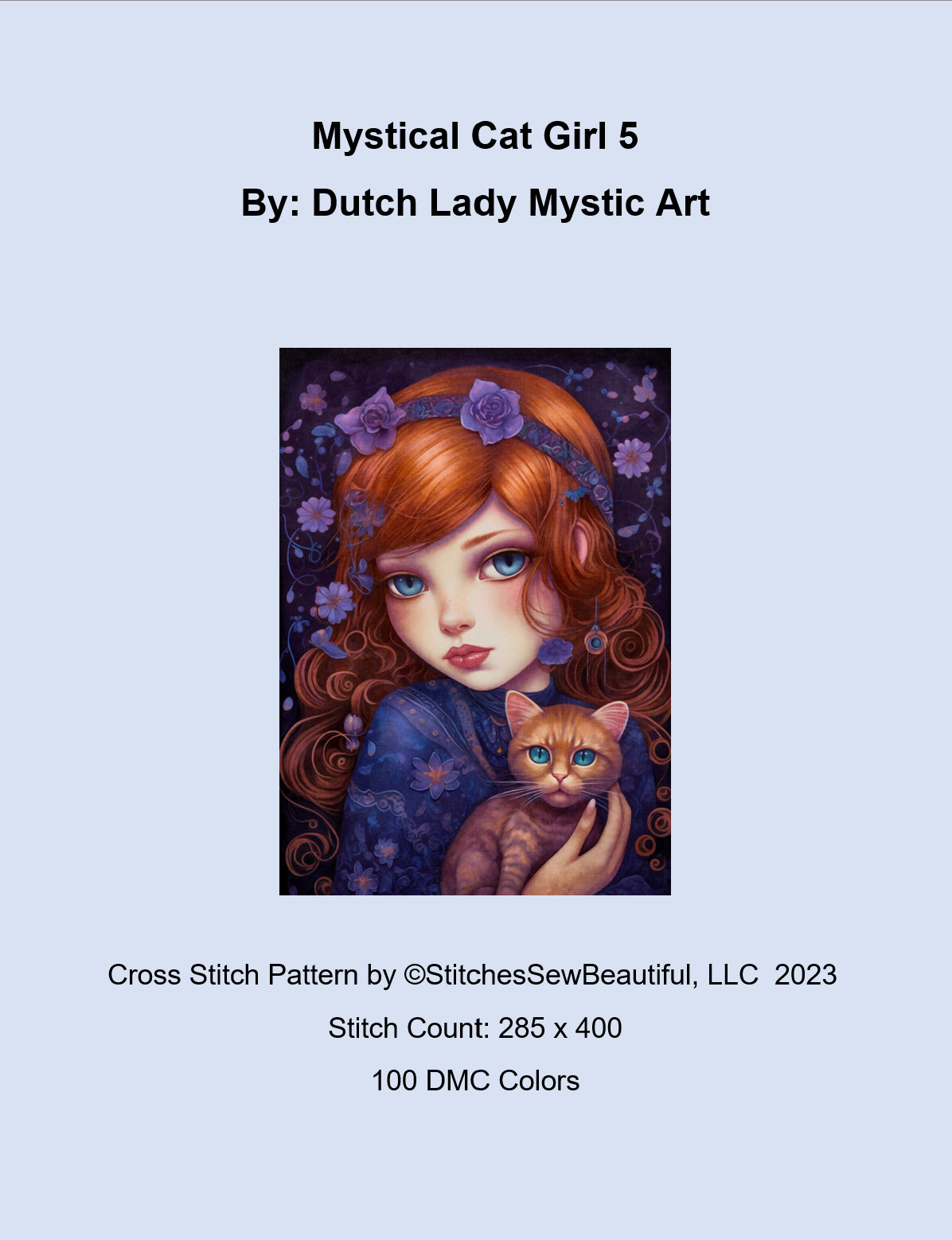 Mystical Cat Girl 5 Cross Stitch Pattern by Dutchladymysticart digital ...