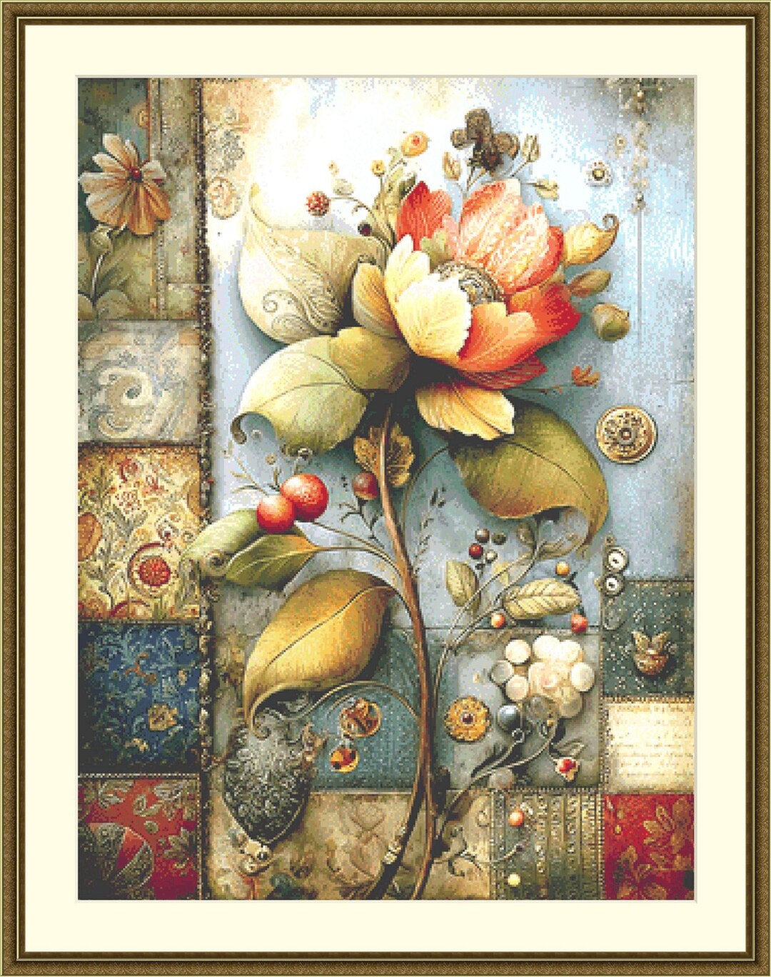 Floral and Quilt Counted Cross Stitch Pattern by Bryna T Art & Design ...