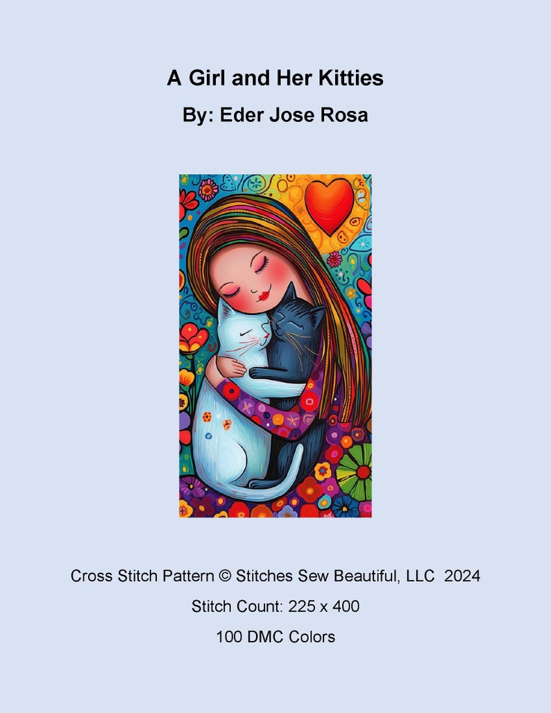A Girl and Her Kitties Cross Stitch Pattern by Eder Jose Rosa digital ...