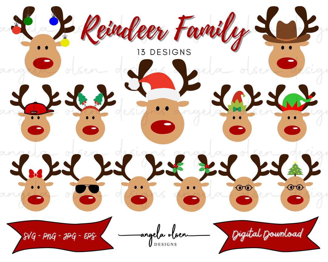 REINDEER FAMILY Svg, Reindeer With Santa Hat Svg, Matching Family Svg ...