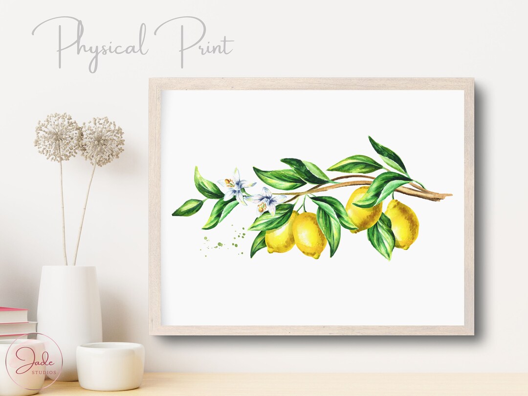 Watercolour Lemon Branch Print, Farmhouse Wall Art, Kitchen Farmhouse ...