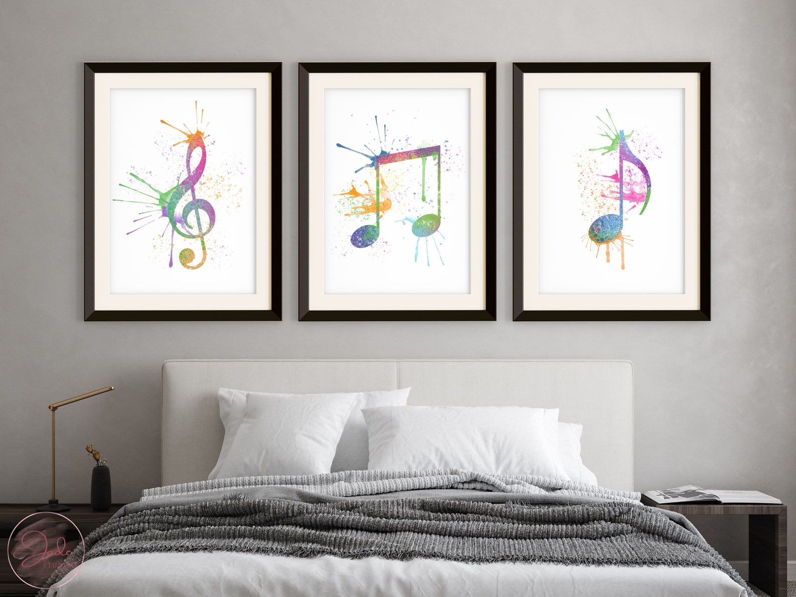 Set of 3 Abstract Music Notes Prints, Watercolour Music Print, Teenage ...