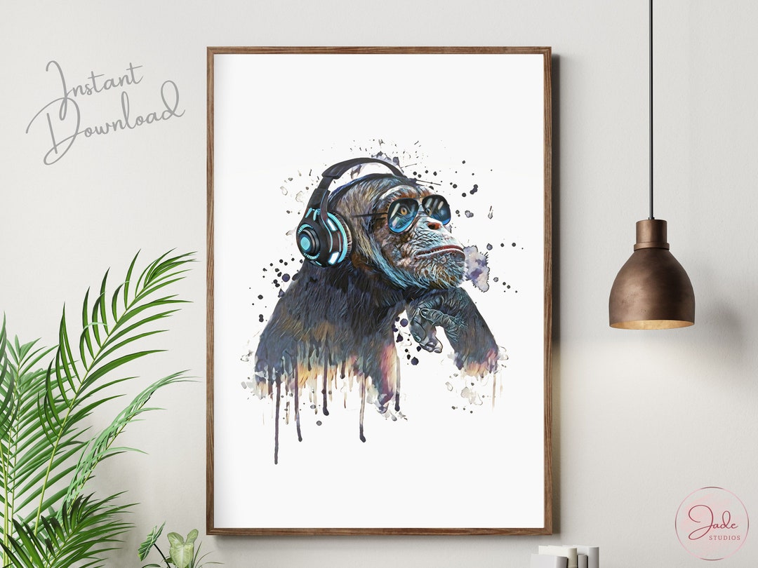 Abstract DJ Chimp Print, Watercolour Animal Print, Teenage Wall Art ...