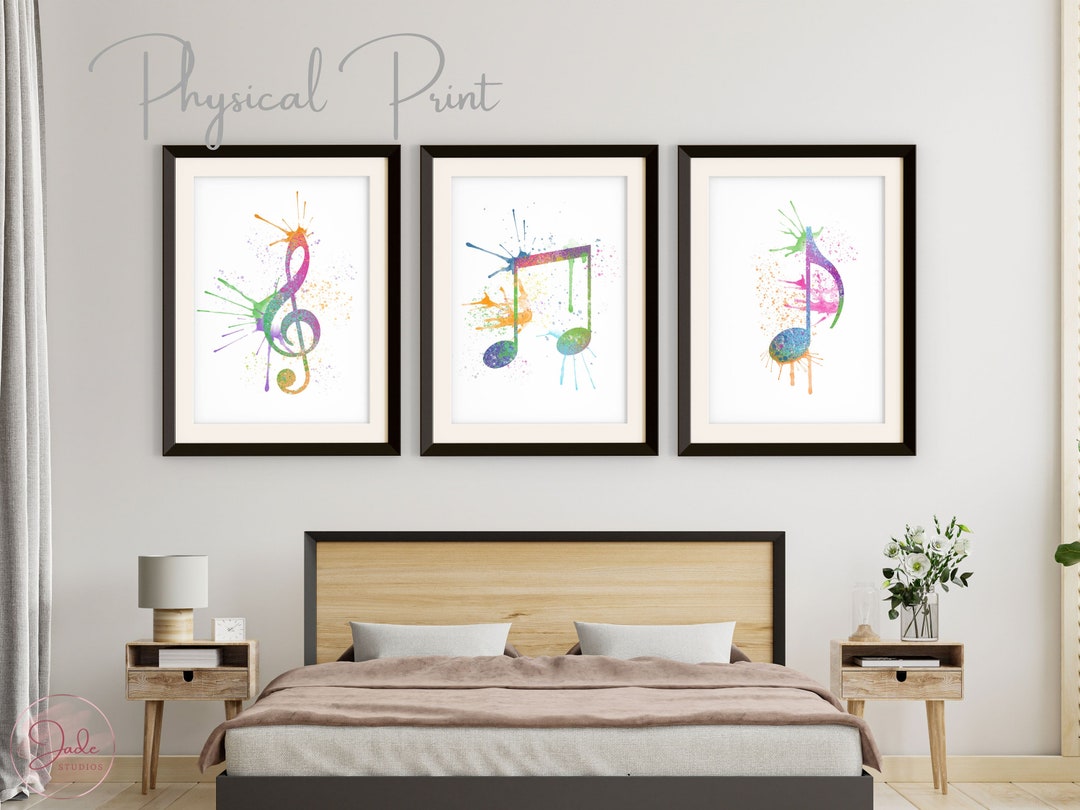 Set of 3 Abstract Music Notes Prints, Watercolour Music Print, Teenage ...