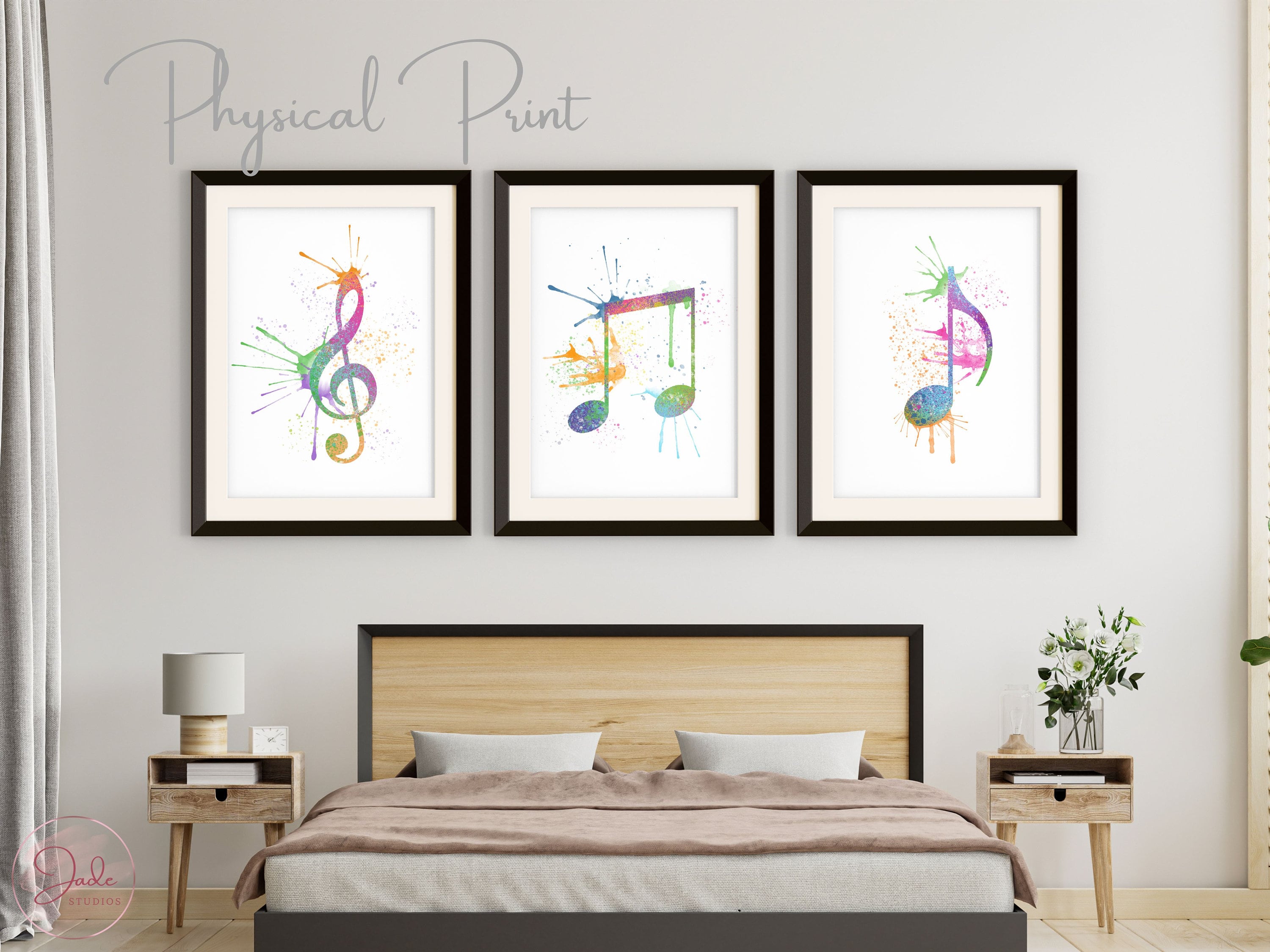 Set of 3 Abstract Music Notes Prints, Watercolour Music Print, Teenage ...