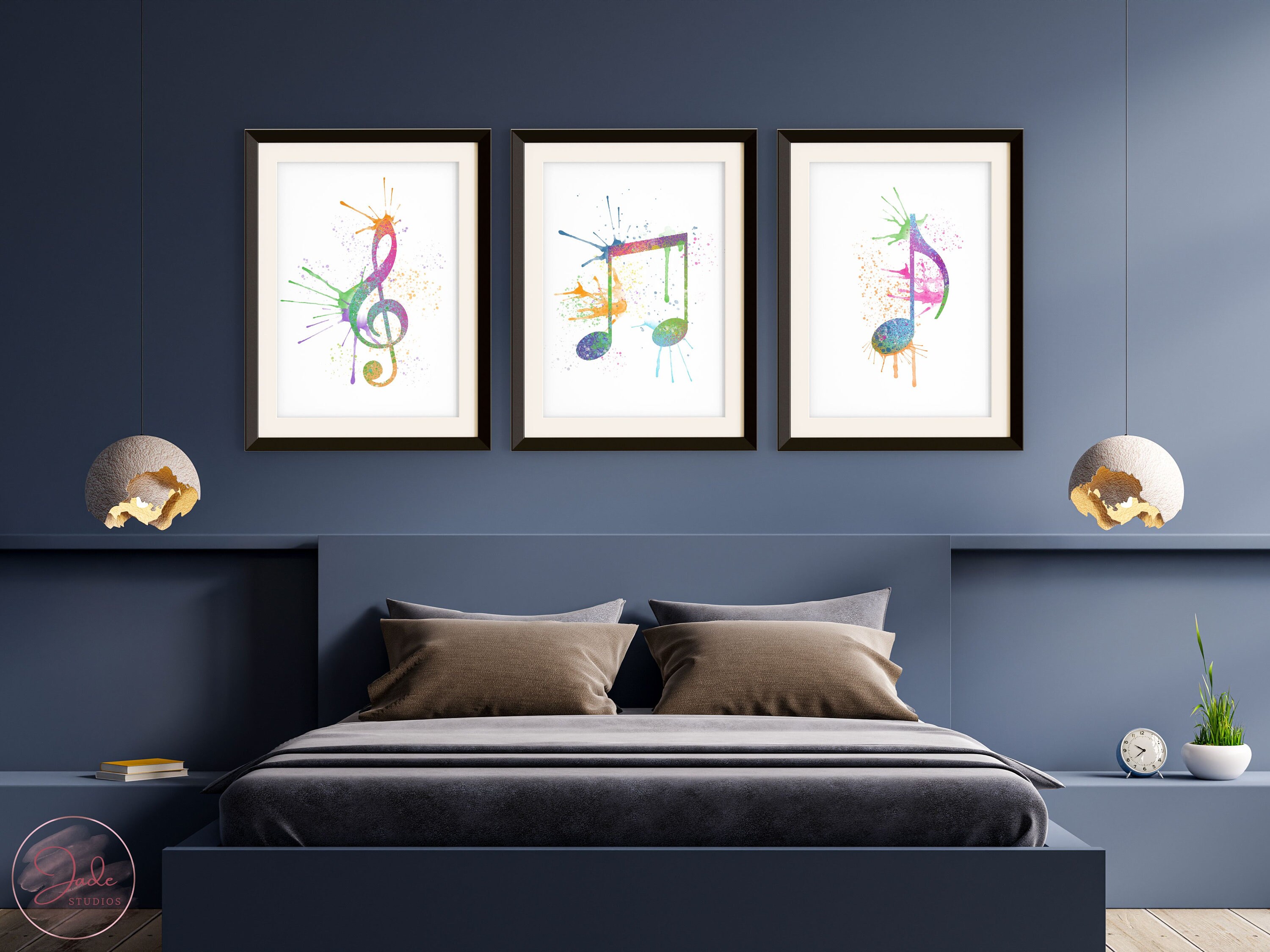 Set of 3 Abstract Music Notes Prints, Watercolour Music Print, Teenage ...