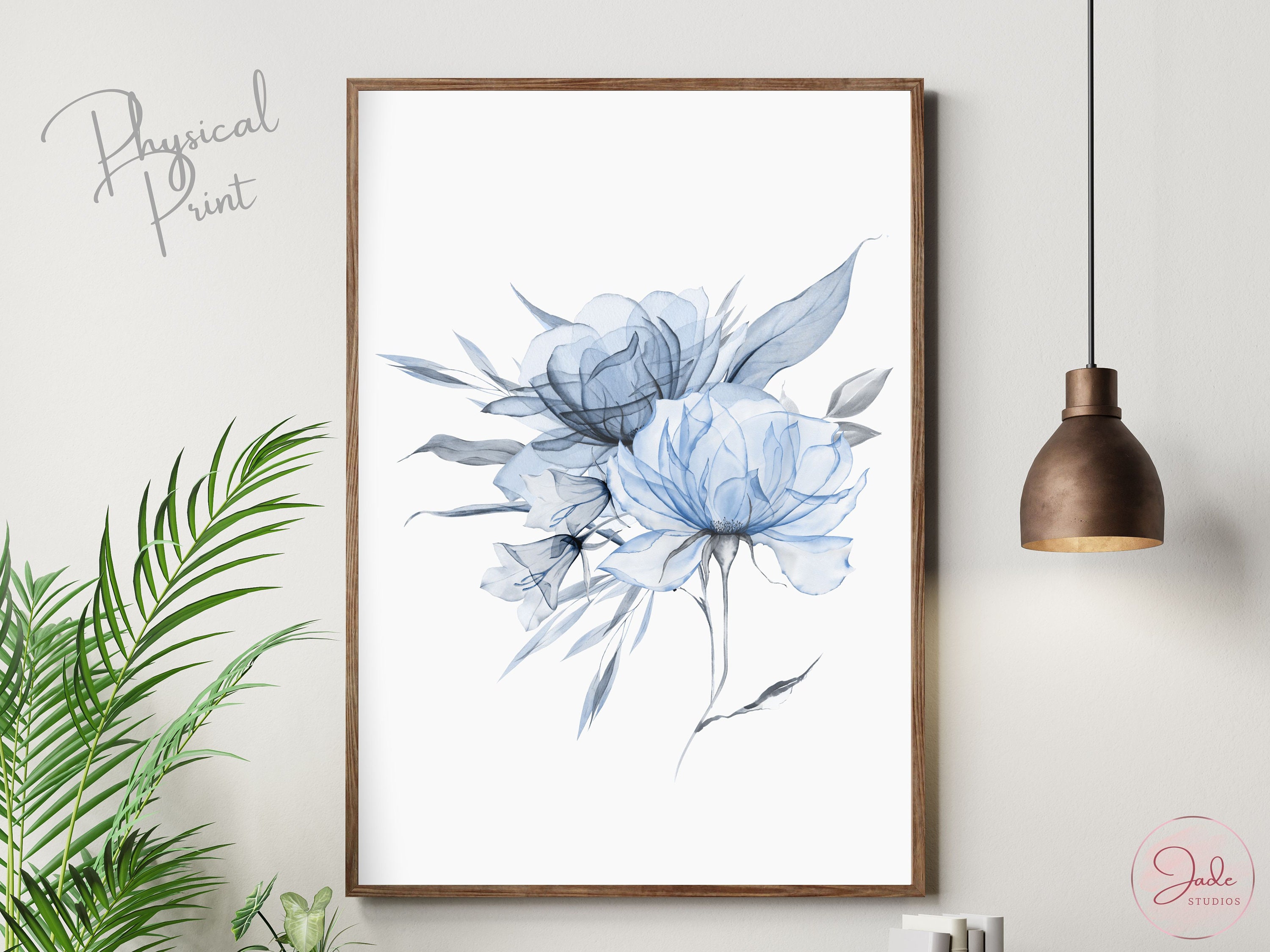 Blue Floral Bouquet Print, Blue Translucent Flowers, Botanical Prints ...