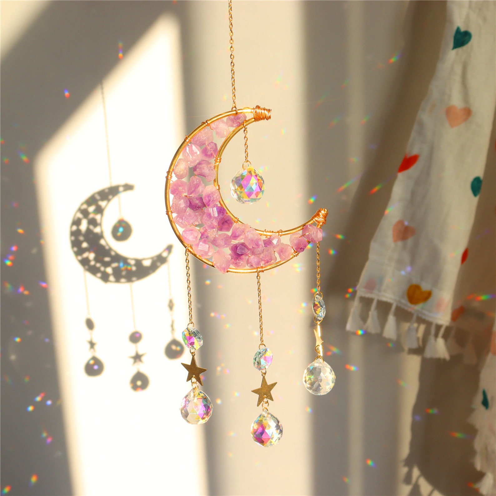 Crescent Moon Crystal Suncatchers Amethyst Cluster Light - Etsy