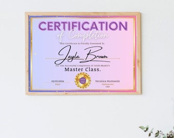Pink Glitter Certificate of Completion Template Editable Canva Template ...