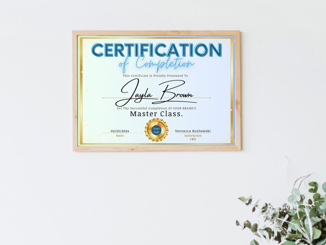 Blue Certificate of Completion Template Editable Canva Template ...