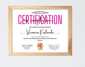 Pink Glitter Certificate of Completion Template Editable Canva Template ...