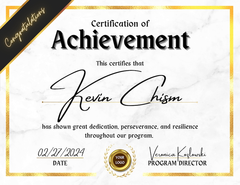 Certificate of Achievement Faux Gold Template Editable Canva Template ...