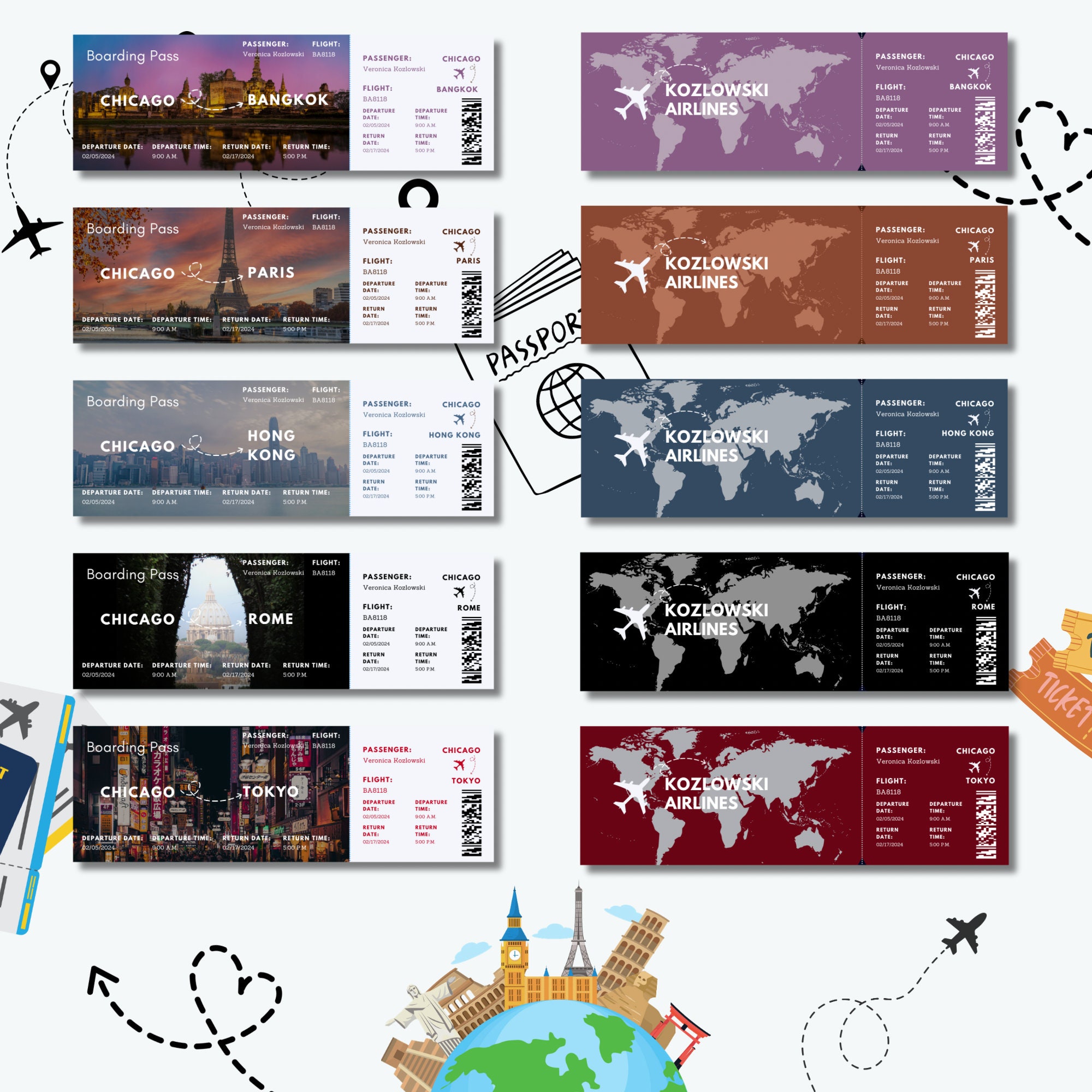 Editable Digital Boarding Pass Template for Canva 25 Premade Templates ...