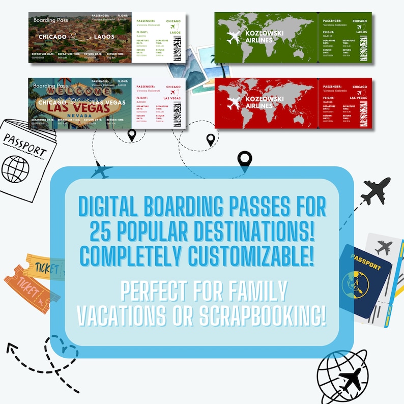 Editable Digital Boarding Pass Template for Canva- 25 Premade Templates ...