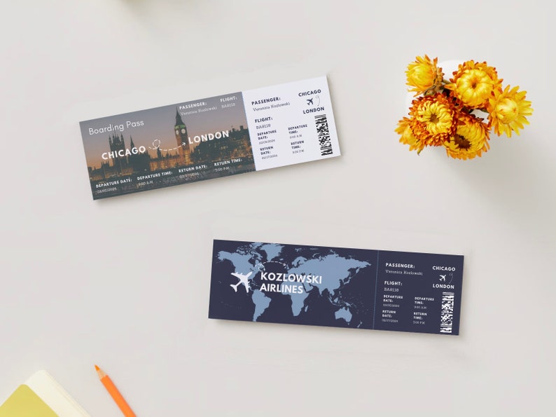 Editable Digital Boarding Pass Template for Canva- 25 Premade Templates ...