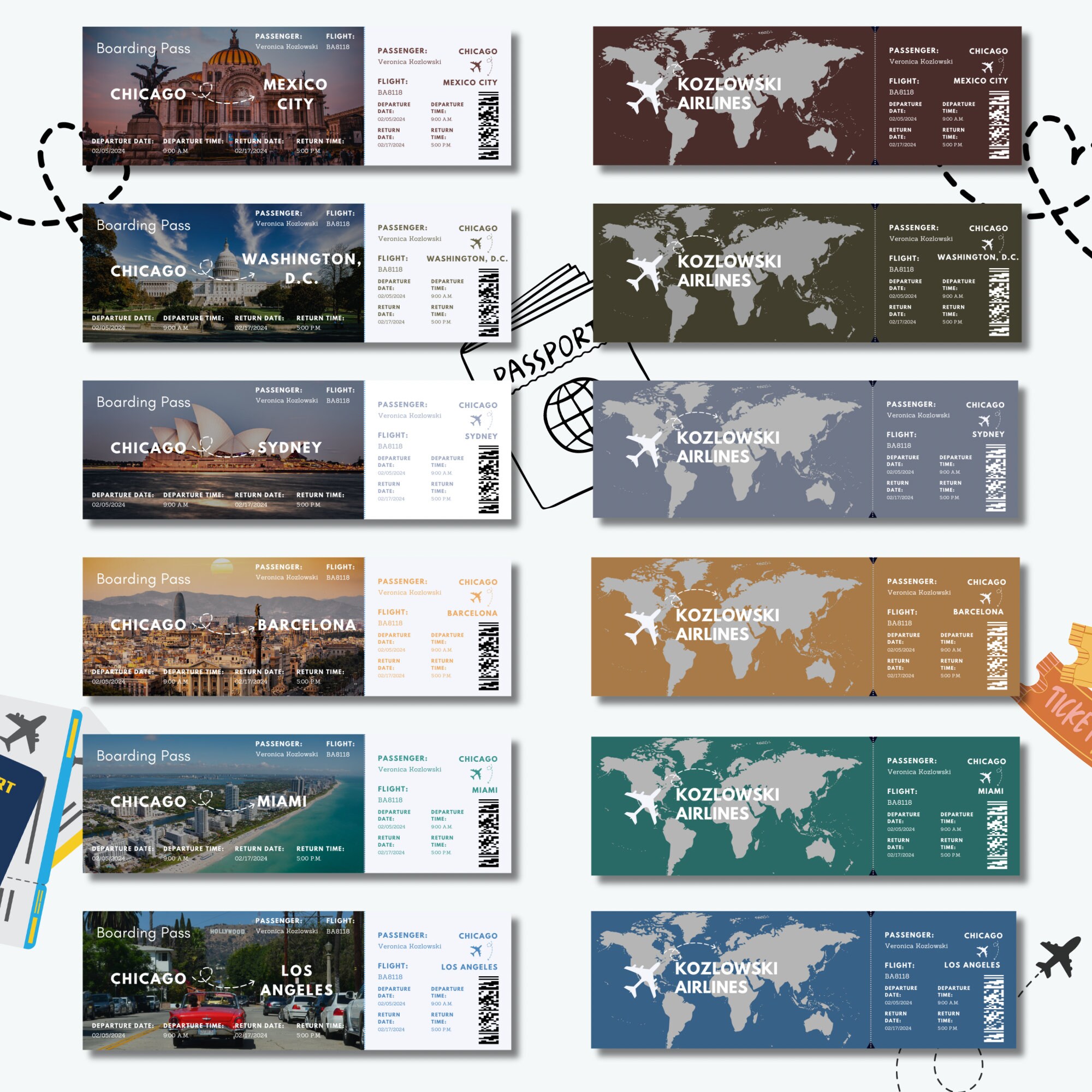 Editable Digital Boarding Pass Template for Canva 25 Premade Templates ...