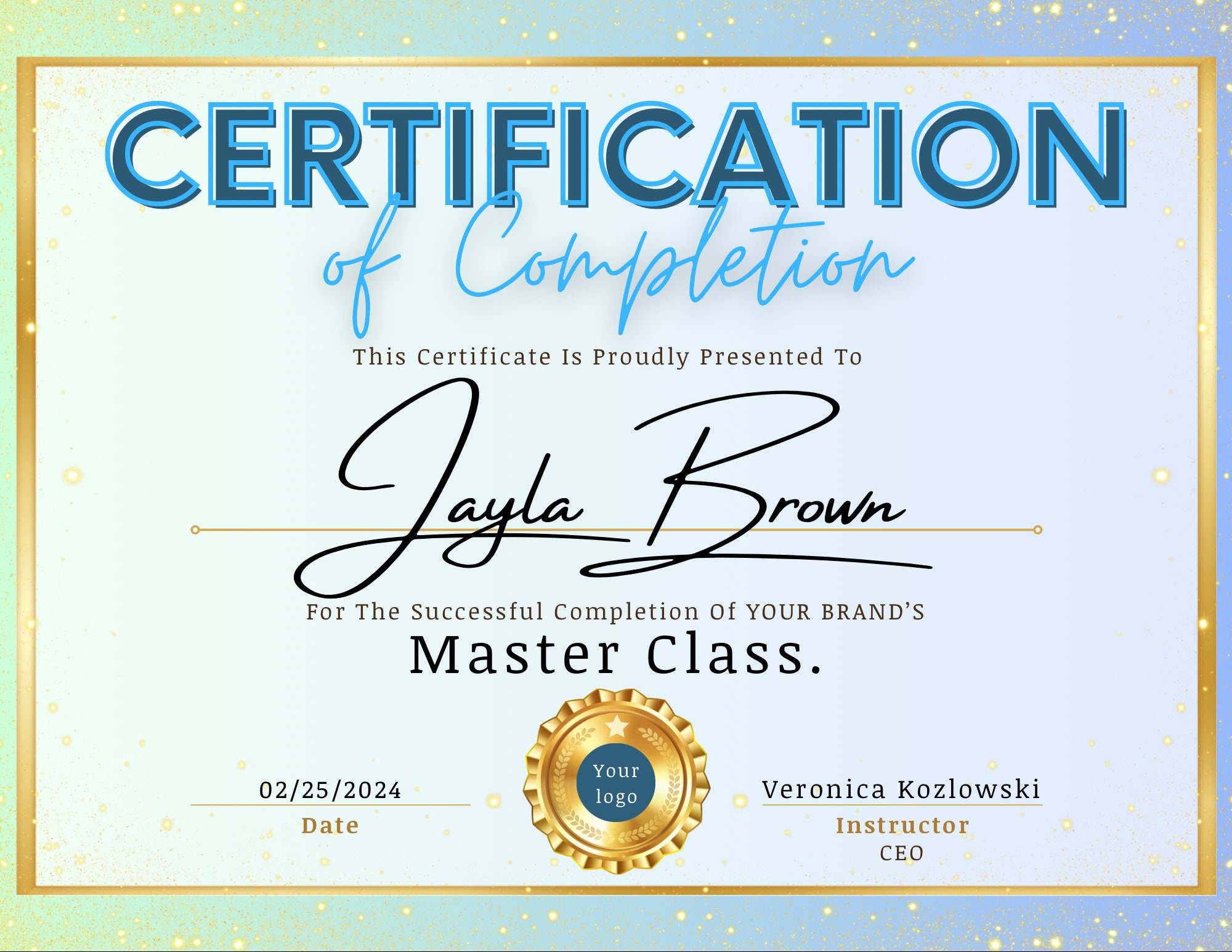 Blue Certificate of Completion Template Editable Canva Template ...