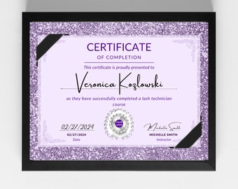 Pink Glitter Certificate of Completion Template Editable Canva Template ...