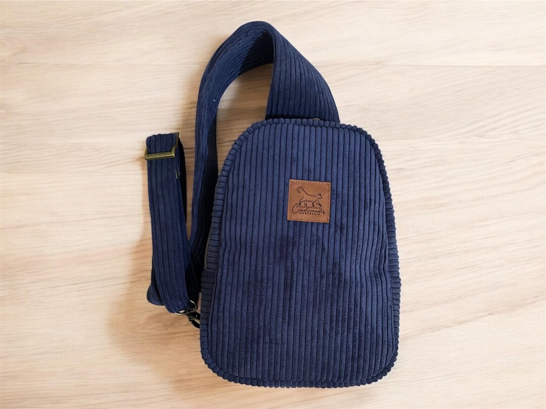 Simplistic Sling Bag - Navy Corduroy With a Pop of Pink - Etsy Australia