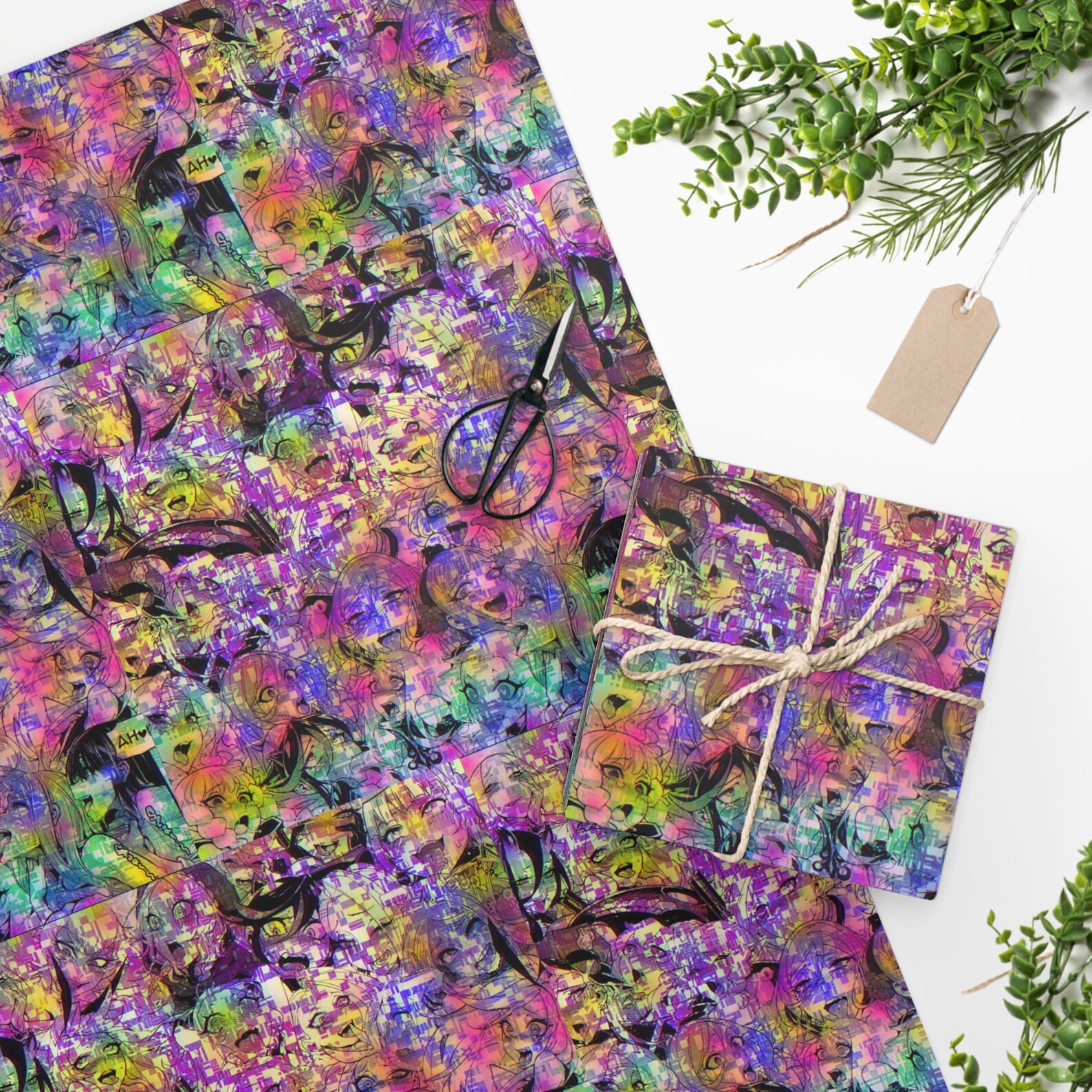 Anime Wrapping Paper : Ahegao Pattern Cyber Glitch Punk Girls - Etsy