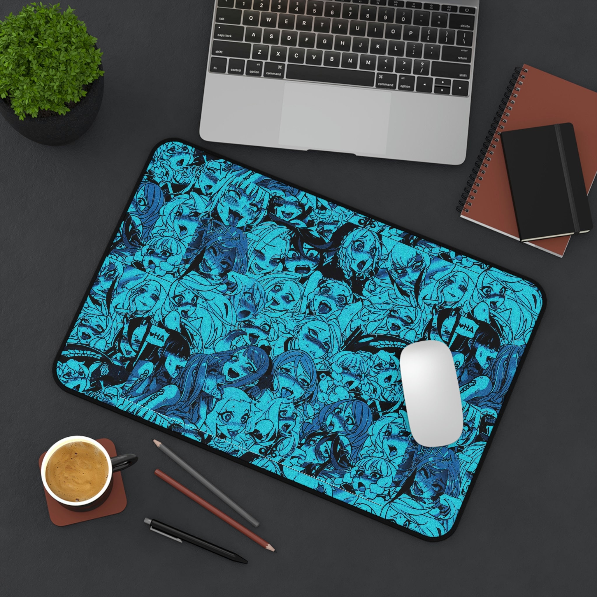 Anime Desk Mat Ahegao Girls Pattern Deep Blue Mouse Pad - Etsy