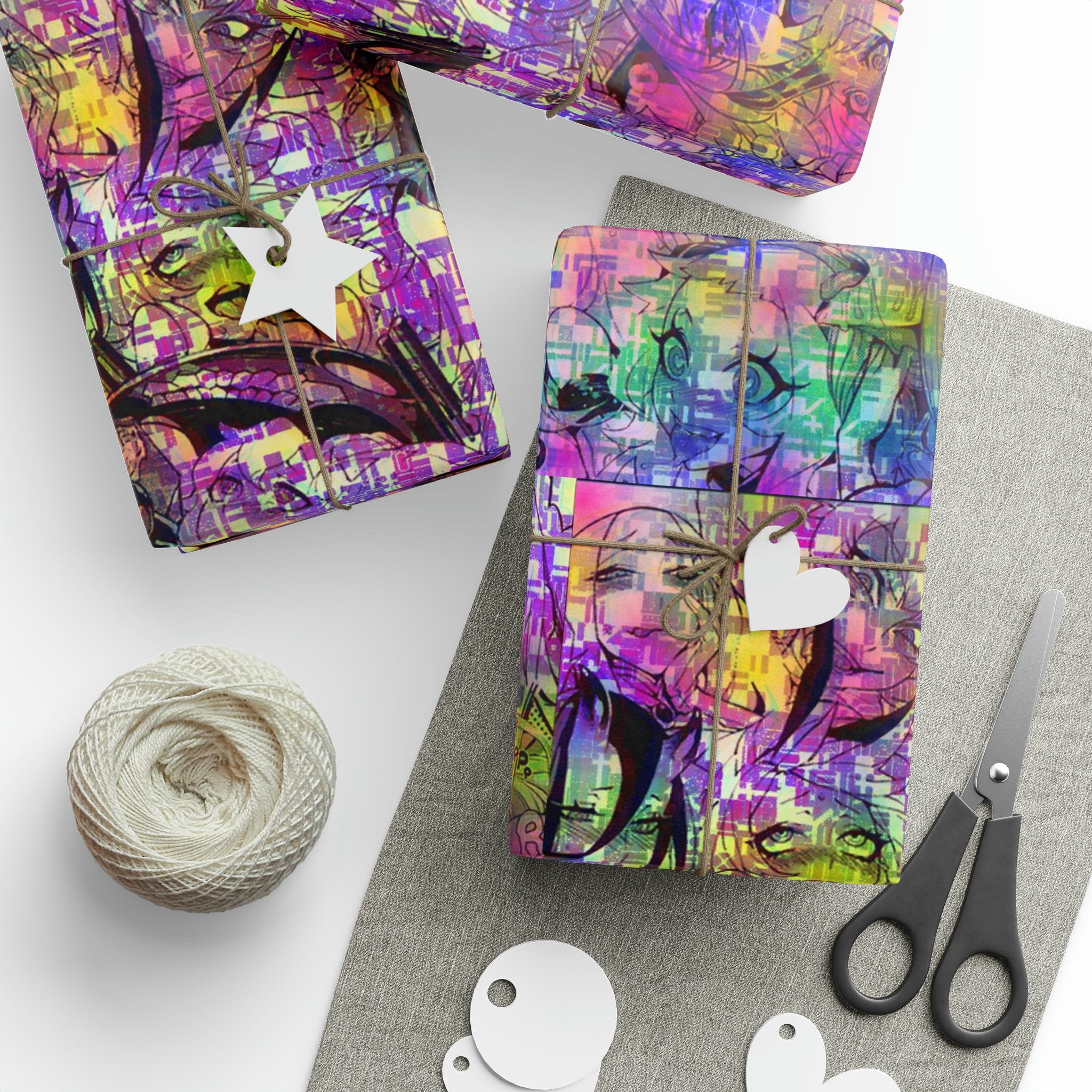 Anime Wrapping Paper : Ahegao Pattern, Cyber Glitch Punk Girls - Etsy