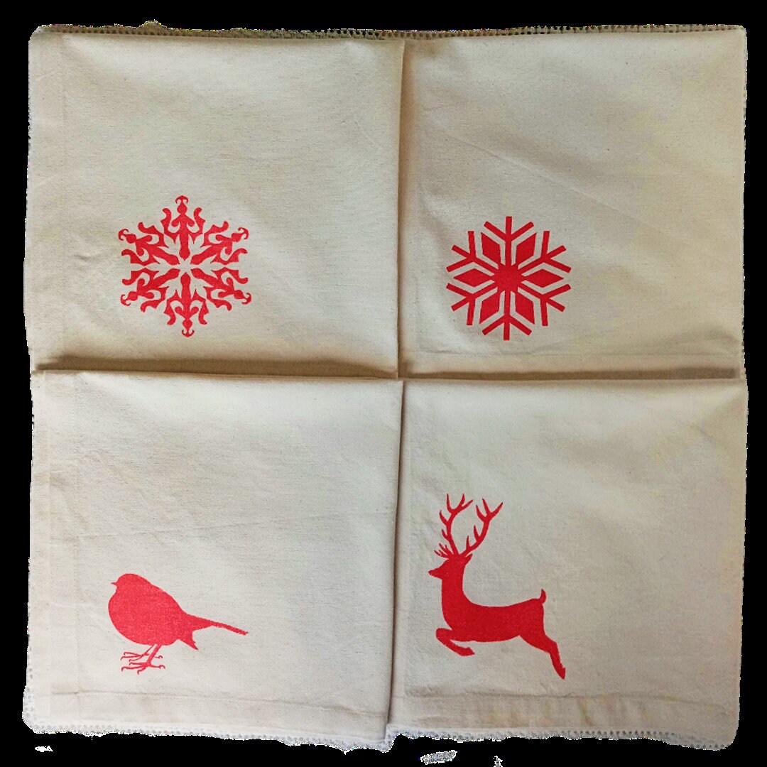 Screen Printed Cotton Festive Christmas Napkins - Etsy