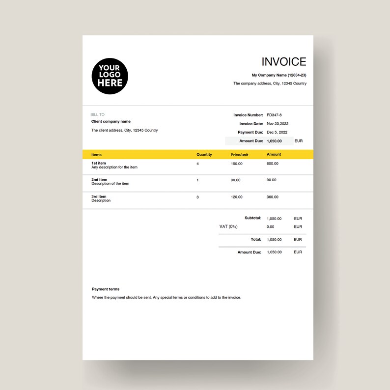 Invoice Template | Auto Calculating | Business Invoice | PDF Template ...