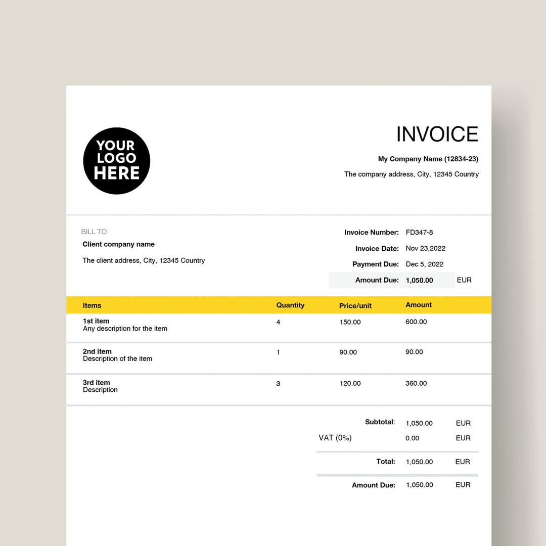 Invoice Template | Auto Calculating | Business Invoice | PDF Template | Editable Invoice ...